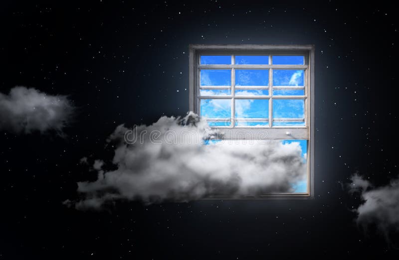 Open Window Against a White Wall and the Cloudy Stock Image - Image of ...