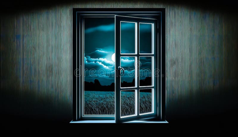 An Open Window in Dark Room with Full Moon in the Sky. Generative AI ...
