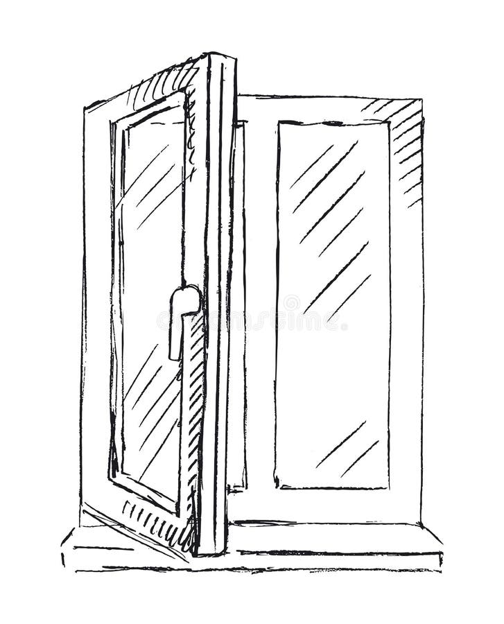 An Open Window Drawn by Hand Stock Vector - Illustration of campaign ...
