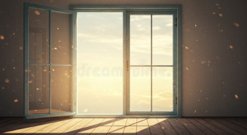 Open Window with Golden Sunlight and Dust Particles Stock Illustration ...