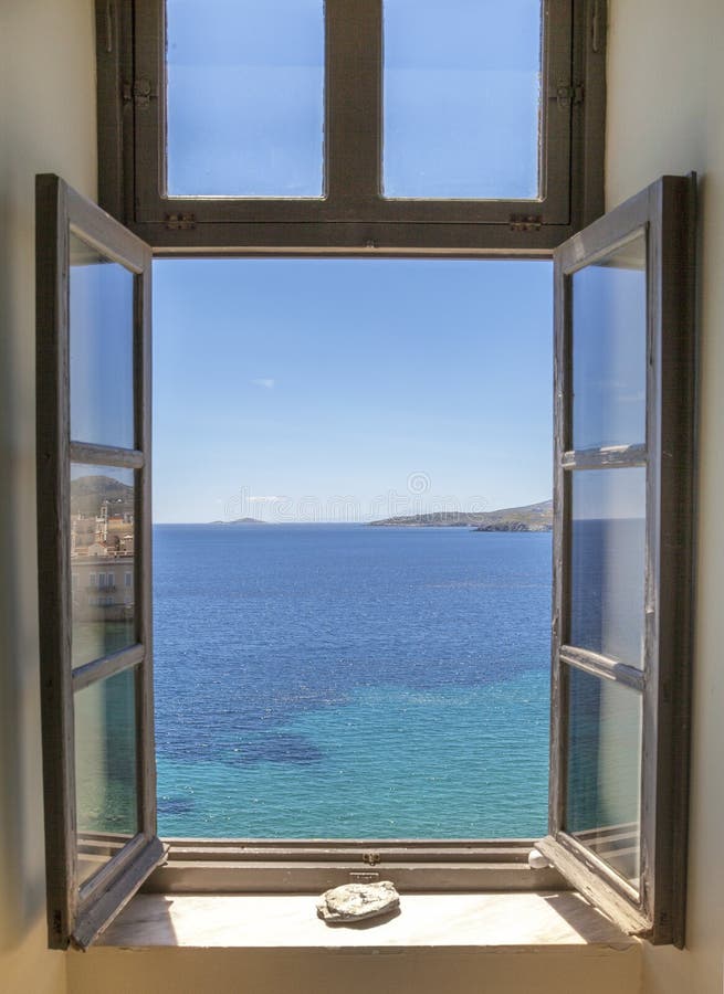 Bay Window Overlooking Mediterranean Sea Stock Image - Image of decline ...