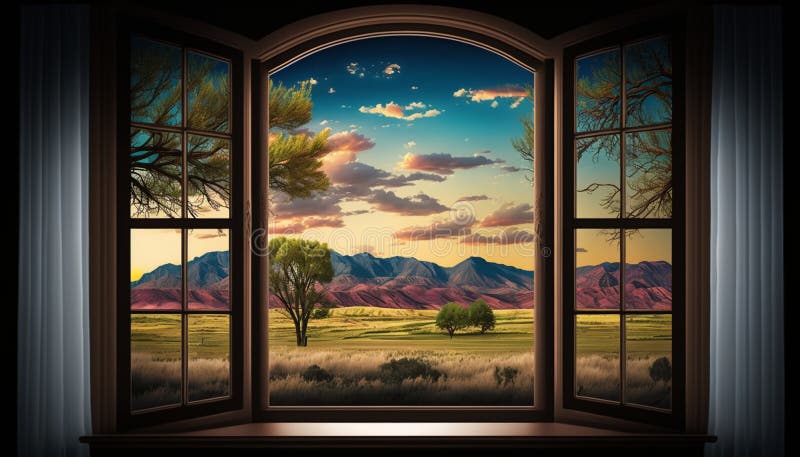 Open Window with Landscape in the Background Generative AI Stock ...