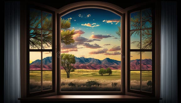Open Window with Landscape in the Background Generative AI Stock ...