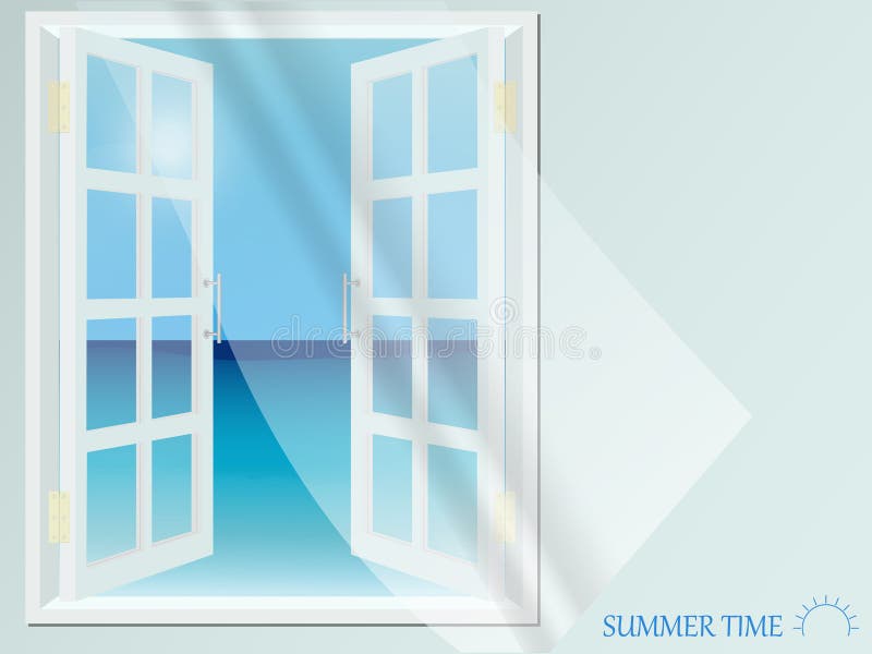Open Window with Light Curtain. View of Sea. Summer. Stock Vector ...
