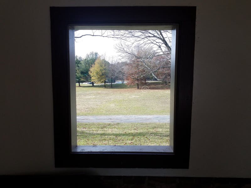 Window Looking Out into Garden with Green Grass and Trees Stock Photo ...