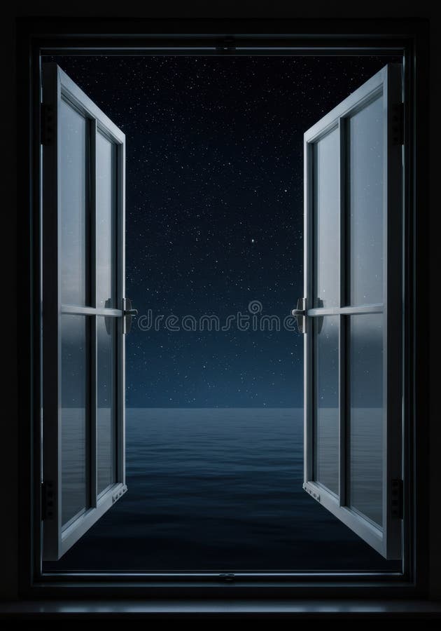 Open Window Night Sea Starscape Stock Photo - Image of darkness ...