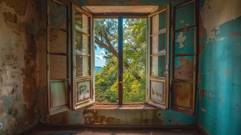 Open Window in an Old Abandoned House. Stock Illustration ...