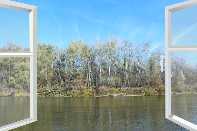 Open Window Overlooking River and Trees. View of the Forest and River ...