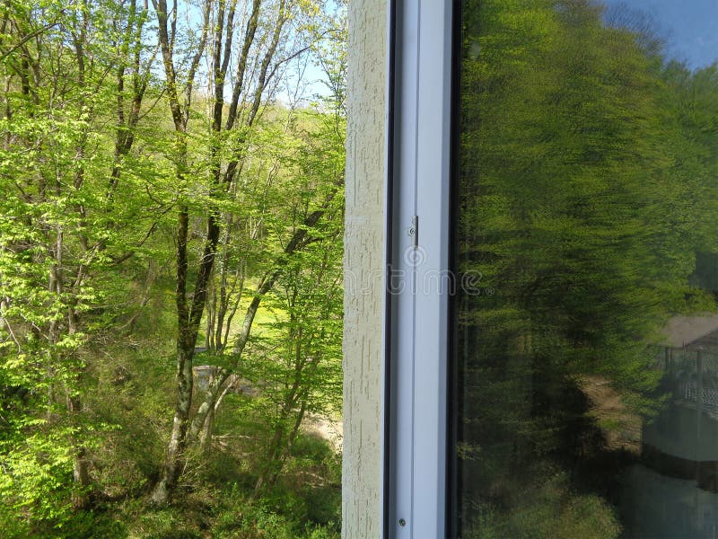 Open Window Overlooking Spring Forest Stock Photo - Image of ...