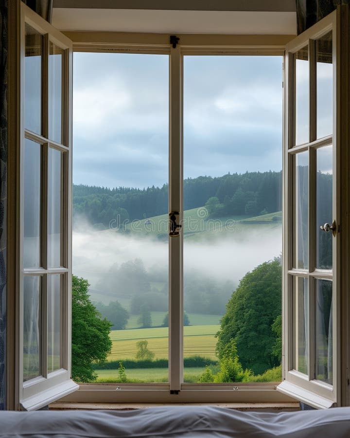 Open Window Overlooking Countryside Stock Illustration - Illustration ...