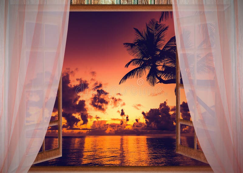View From The Open Window Of The Caribbean Sunset Stock Image - Image ...