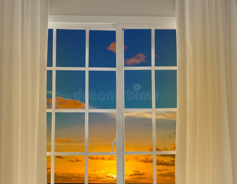 Open Window with Sea Sunset View Stock Photo - Image of background ...