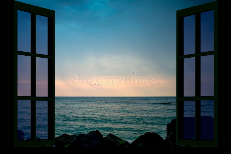 Open Window. Sea View. Living Near the Sea Stock Image - Image of ...