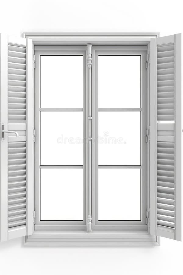 An Open Window with Shutters on a White Background. Ideal for Interior ...