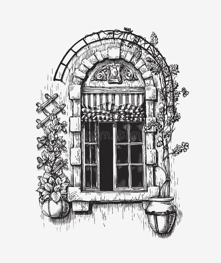 Open Window Sketch. Vintage Vector Illustration Stock Vector ...