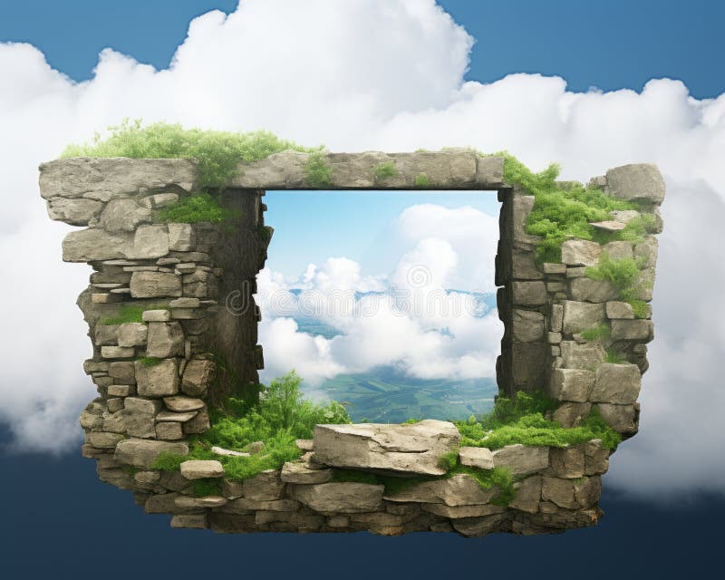 Open window in stone wall stock vector. Illustration of glass - 13077699