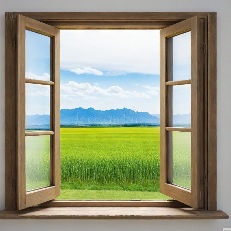 An Open Window with a View of a Field and Stock Illustration ...