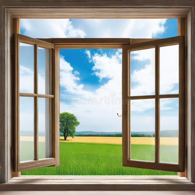 An Open Window with a View of a Field and Stock Illustration ...