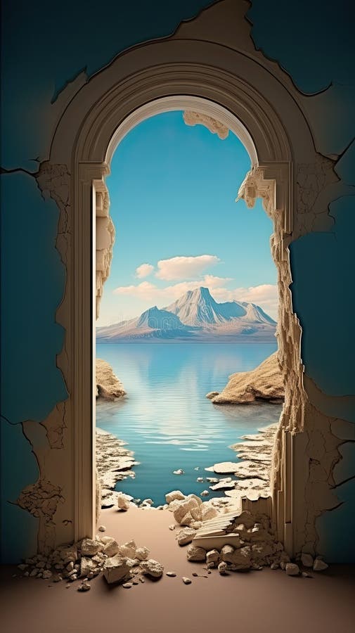 An Open Window with a View of a Lake and Mountains. Generative AI Image ...