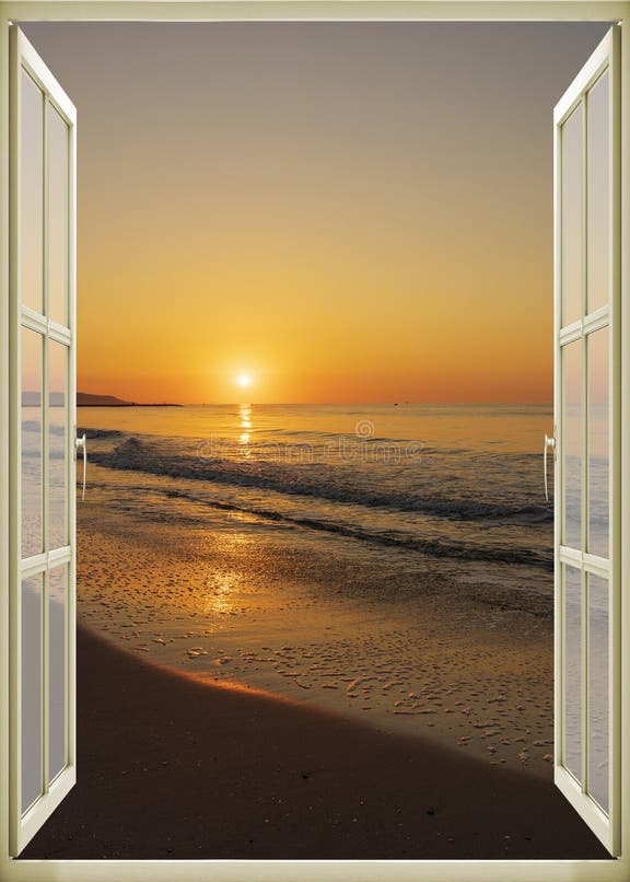 Open Window Window View Sunset at the Sea Beach Sunrise Landscape ...