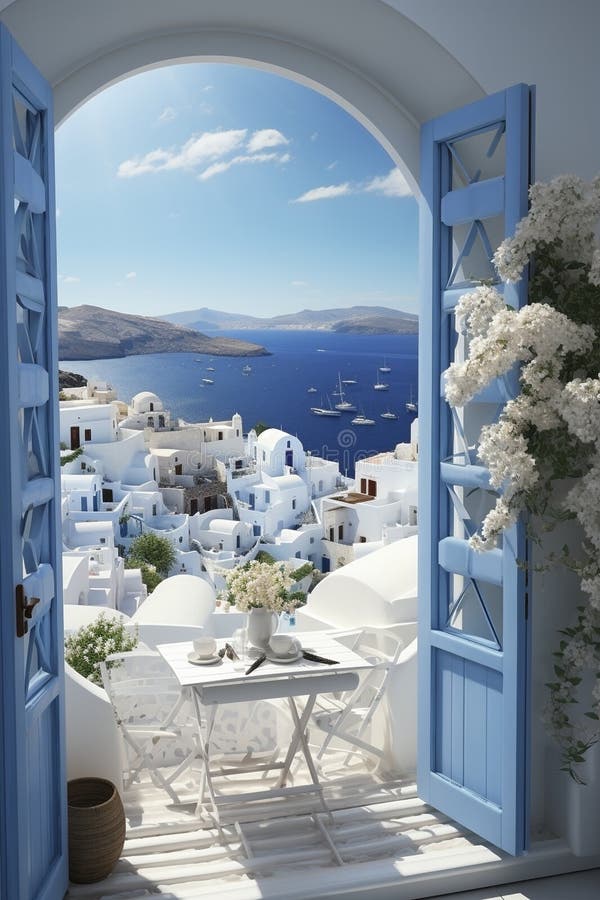 Open Window with a View To a Beautiful Greek Scenery, Created with ...