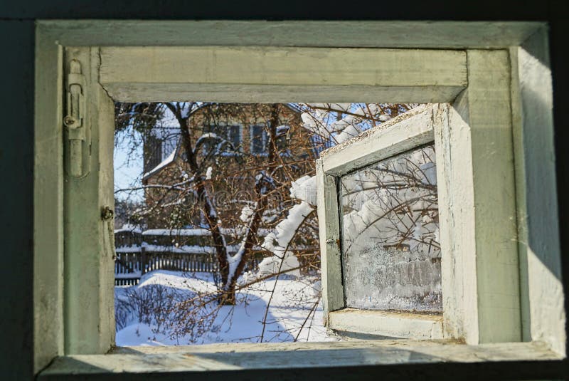 Open Window with a View of the Winter Street Stock Image - Image of ...