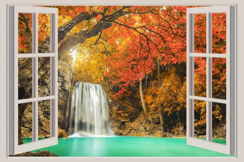 The Open Window, with Waterfall Views Stock Photo - Image of paradise ...