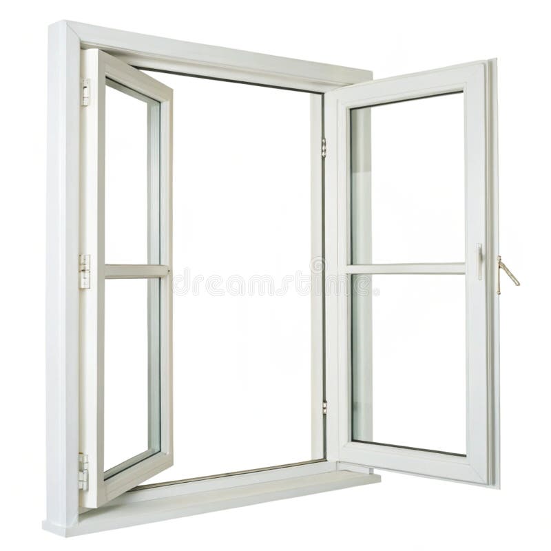 Open Window with White Frame Isolated on White Background Stock ...