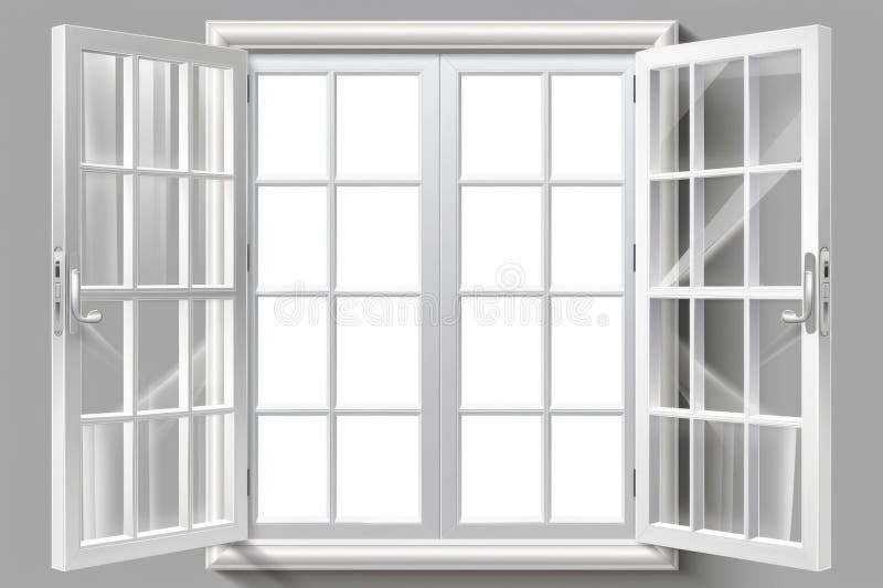 Open Window with White Shutters on a Gray Wall, Perfect for Interior ...