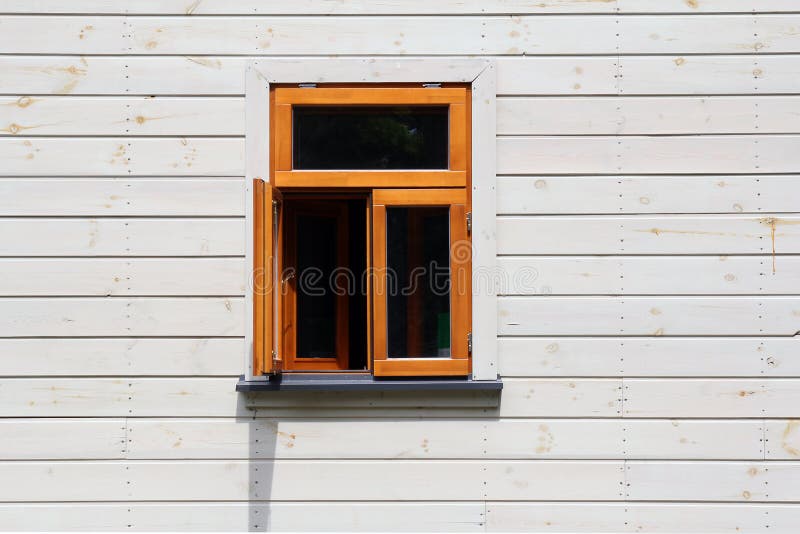 An Open Window on White Wooden Wall Stock Photo - Image of boards ...