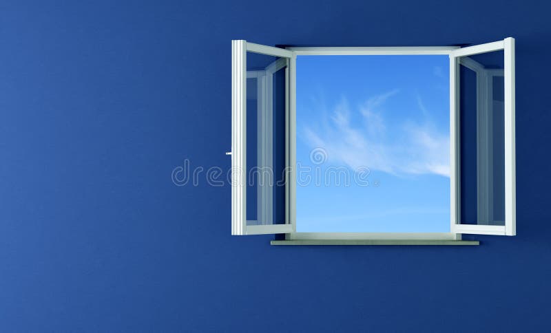 Open windows and blue wall stock illustration. Illustration of white ...