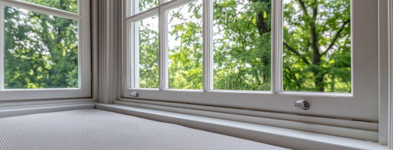 Open Windows Frame Peaceful Forest Bathed Warm Sunlight Creating Serene ...