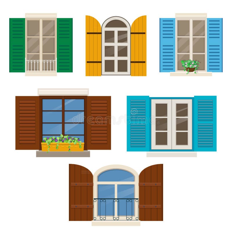 Open windows with shutters stock vector. Illustration of mediterranean ...
