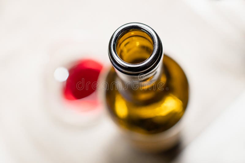 Open Wine Bootle View from Top - Shallow Focus - Blur Background Stock ...