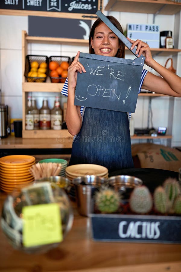 We are Open - Woman Opening Their Store Stock Photo - Image of concept ...