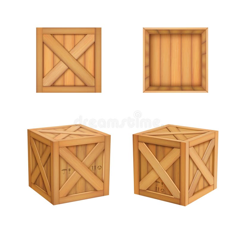 Open Wooden Box. Realistic Wood Crate. Empty Container for Gift or ...