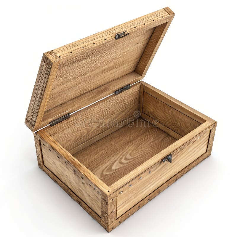 Open Wooden Chest 3D Render Oak Texture, Hinged Lid, Empty Interior ...