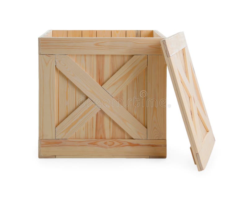 Open Wooden Crate with Lid on White Stock Image - Image of board, panel ...