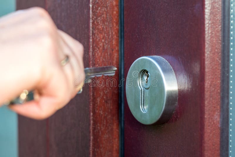 Open the Wooden Door with the Key Stock Photo - Image of closeup ...