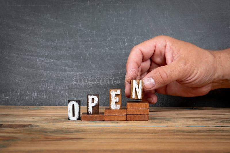 OPEN. Wooden Letters, Alphabet Blocks on Steps Stock Photo - Image of ...