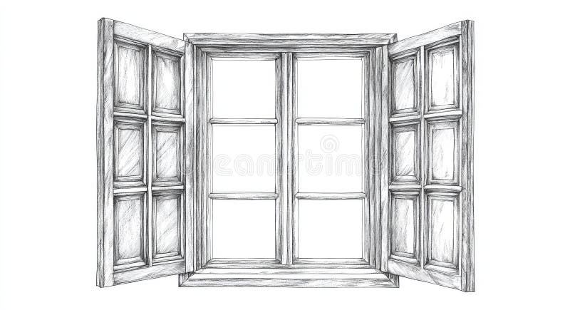 An Open Wooden Window with Two Panels Has Been Sketched for Use in ...