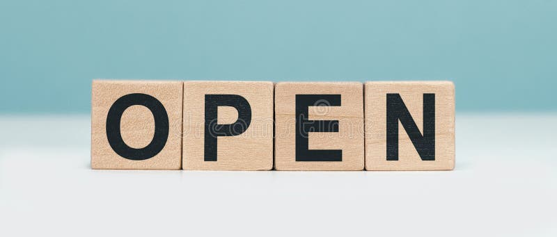 Open - Word Concept from Wooden Blocks on Blue Background Stock Image ...
