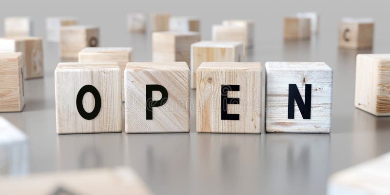 Open - Word on Wooden Blocks - 3D Illustration Stock Illustration ...