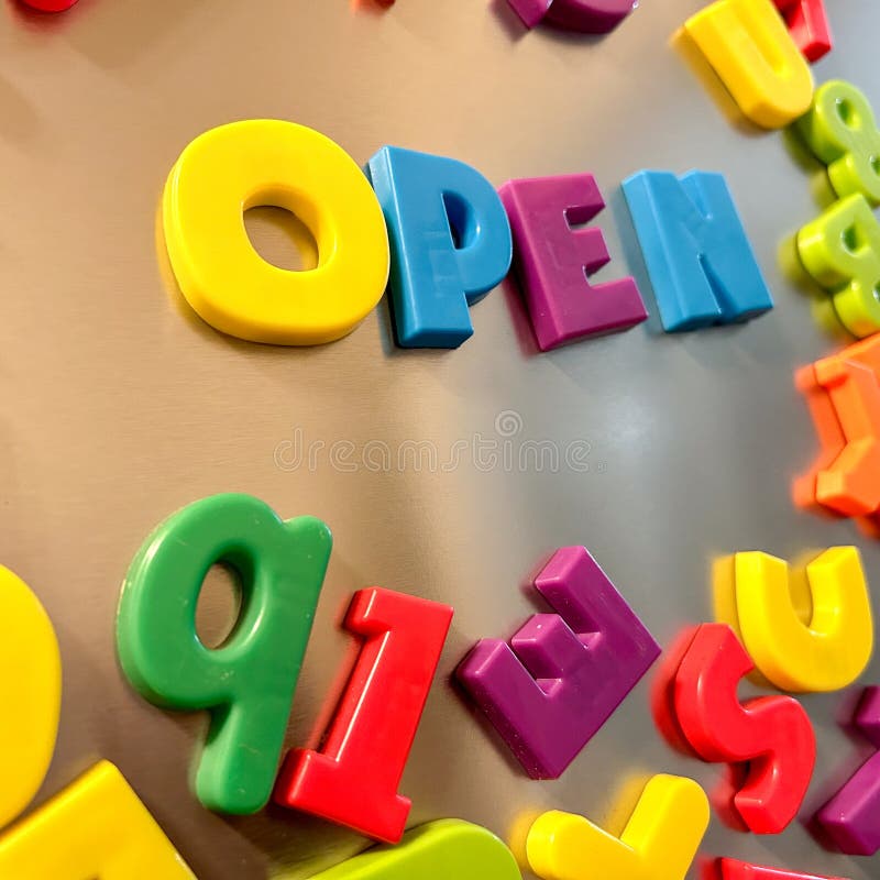 Open Written in Magnetic Letters Stock Image - Image of white, teach ...