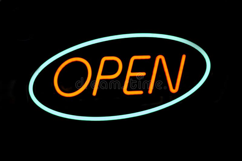 Open Written with LED Lights with Black Background Stock Photo - Image ...