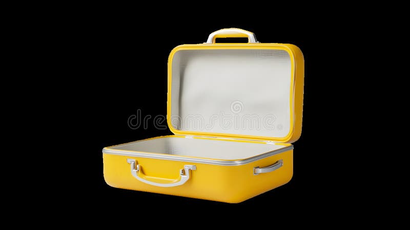 Open Yellow Lunchbox with Handle and Silver Lining on White Background ...