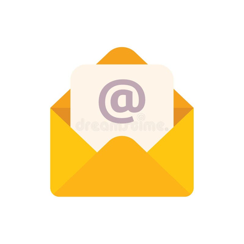 Open Yellow Mail Envelope Containing at Symbol Internet Icon Stock ...