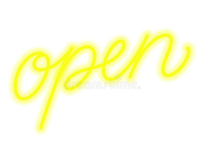 Open - Yellow Neon Sign. Hand Written Calligraphic Word. Glowing ...