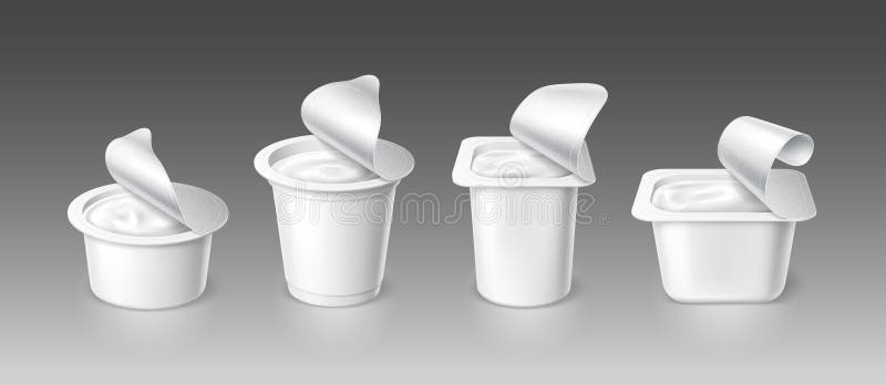 Open Yogurt Cups, Realistic Container Packages Stock Vector ...
