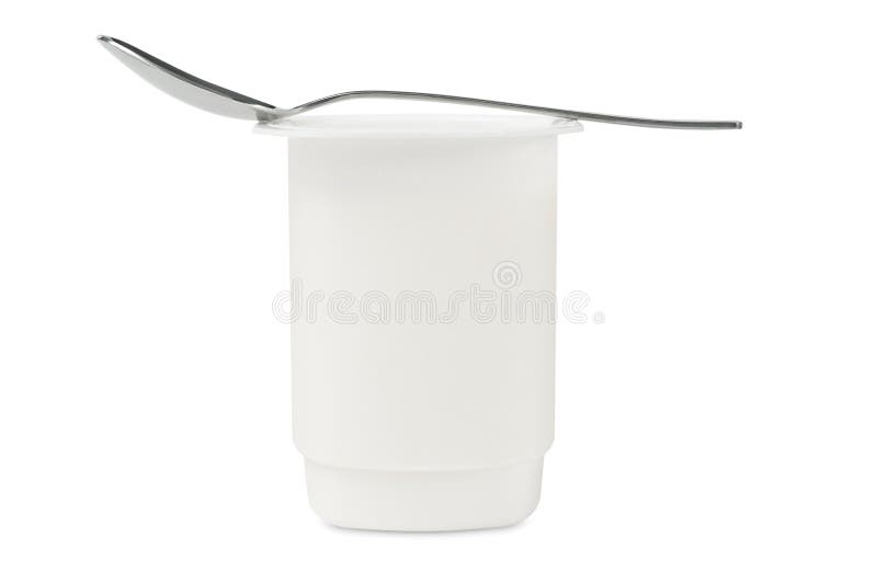 Open yogurt pot with spoon stock image. Image of yogurt - 20513635